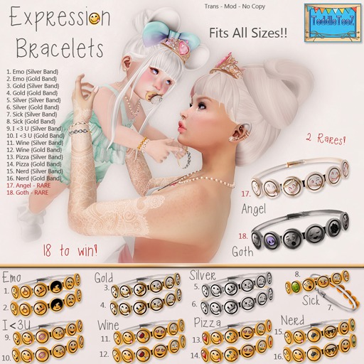Second Life Marketplace - ToddleTeeZ - Expressions Bracelets - Sick {Gold Band}